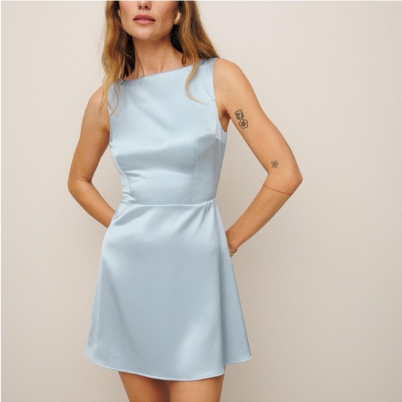 Reformation | Dresses | Reformation Zenni Satin Mini Dress In Mineral ...